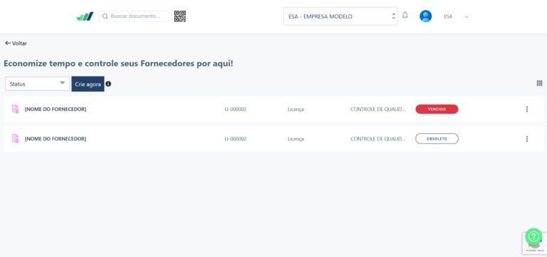 Gestão de Fornecedores - Plataforma ESA